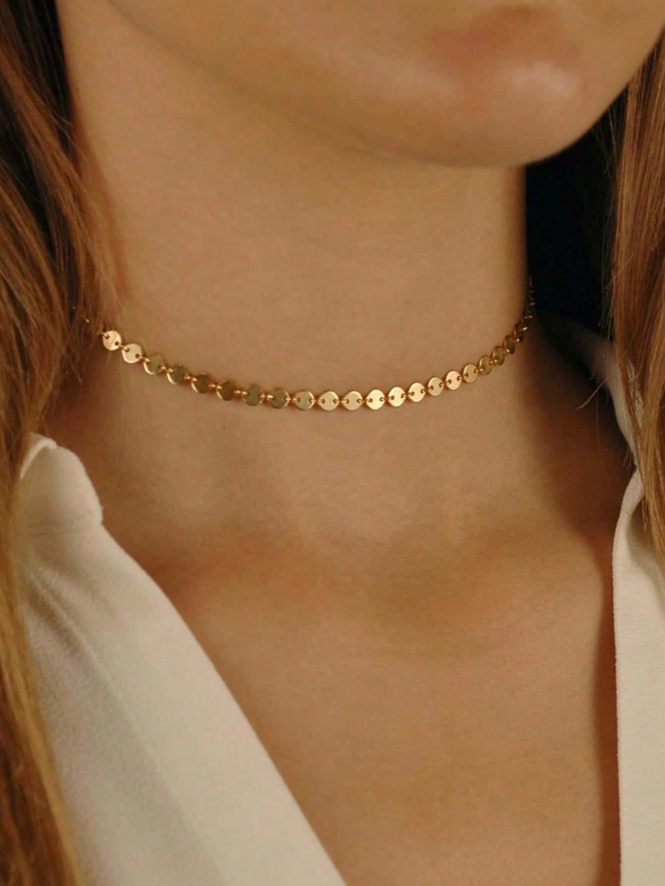 1pc Stainless Steel Round Disc Necklace, 18K Gold Plated, Minimalist ...
