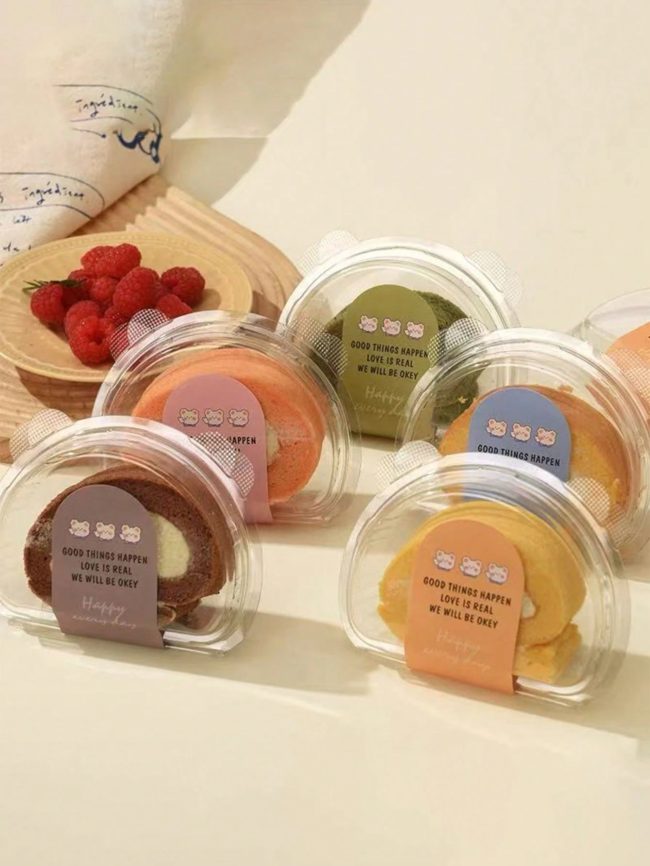 10pcs Clear Swiss Roll Packaging Boxes With Random Stickers, Single ...