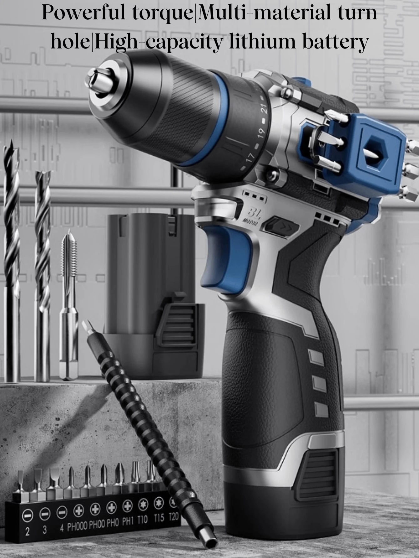 Hand Drill Lithium Battery Electric Drill Household Wall Multi-Function ...