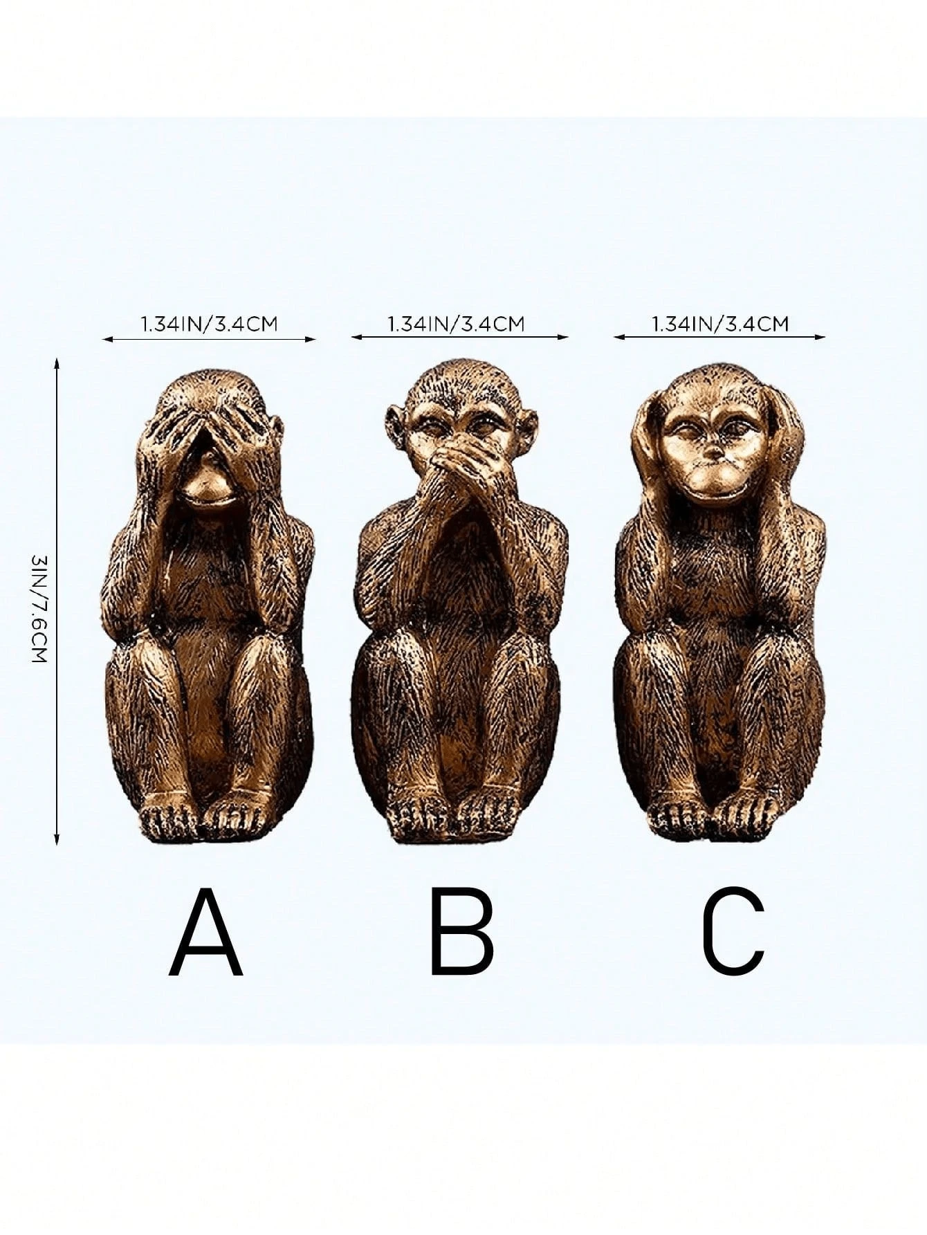Conjunto de 3 estatuas de monos sabios - No oigas el mal, no veas el ...