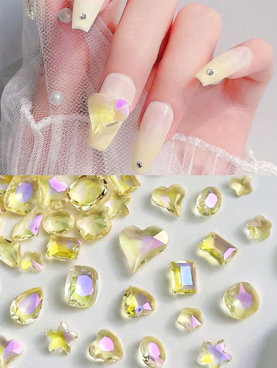 30 Pcs Mix Translucent Glitter Crystal Nail Gems, Asymmetric Shapes ...