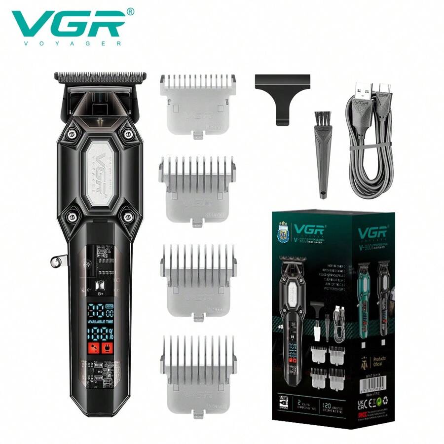VGR VGR Aparador de pelos elétrico portátil com tela digital sem fio Máquina de cortar cabelo ...
