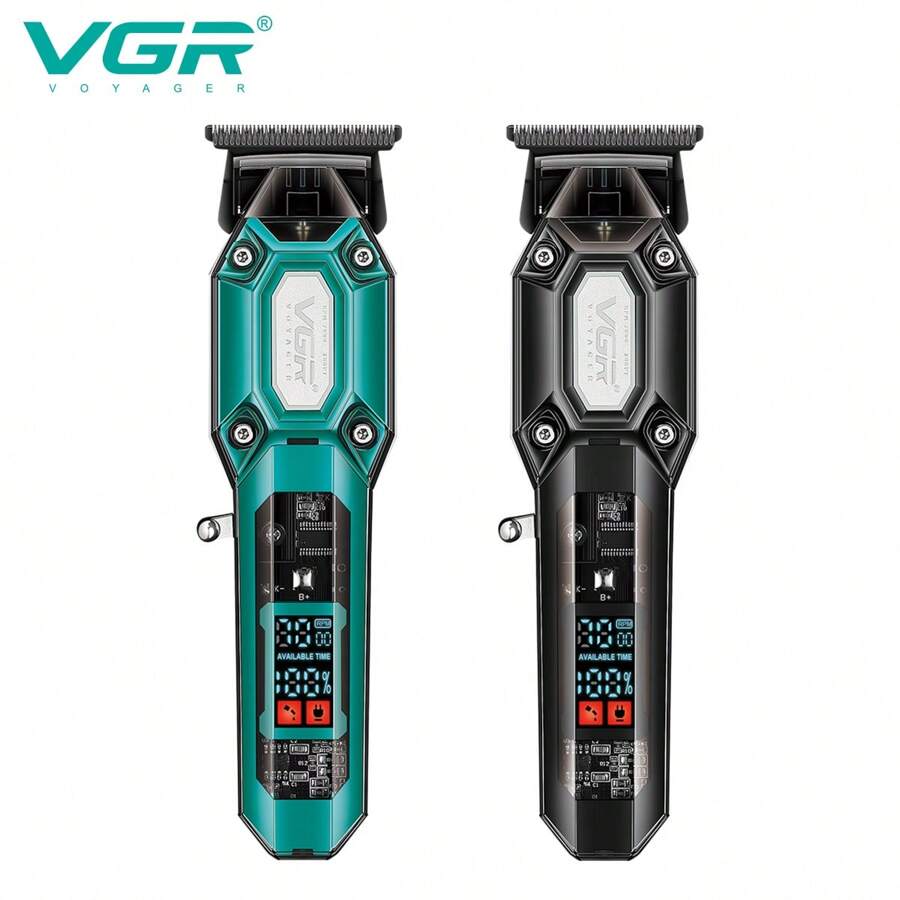 VGR VGR Electric Portable Digital Display Hair Trimmer Cordless Transparent Hair Clipper ...