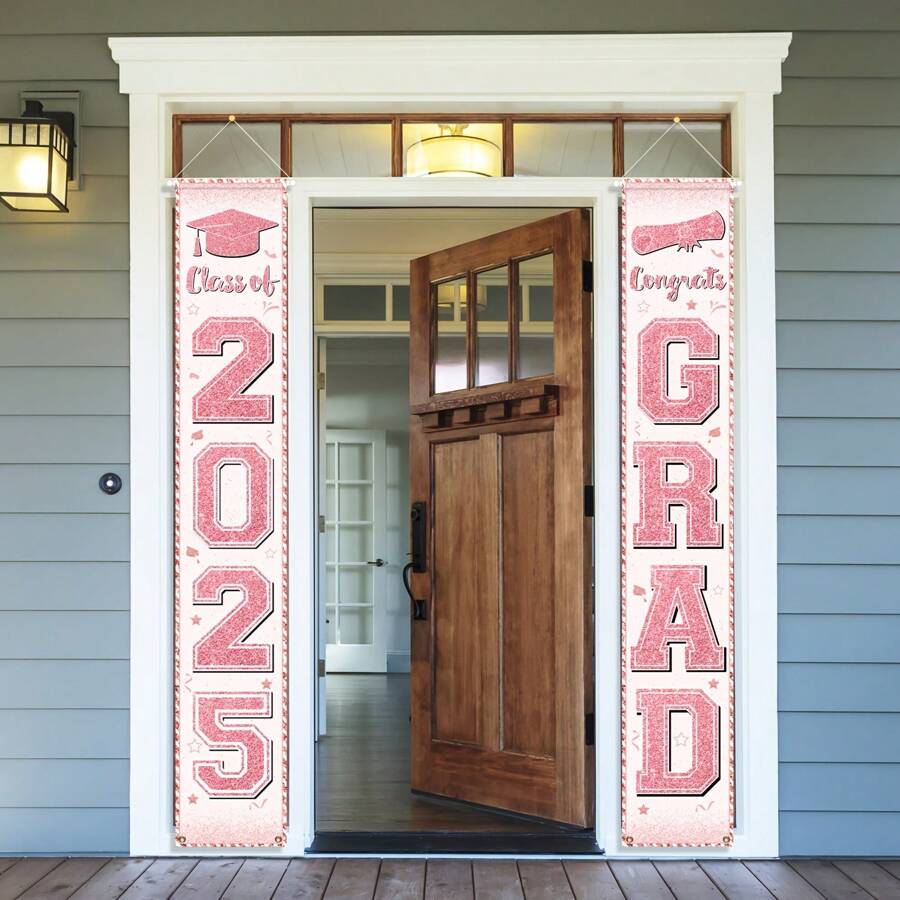 Graduation Decorations Pink 2025 Graduation Banners Porch Door Signs ...