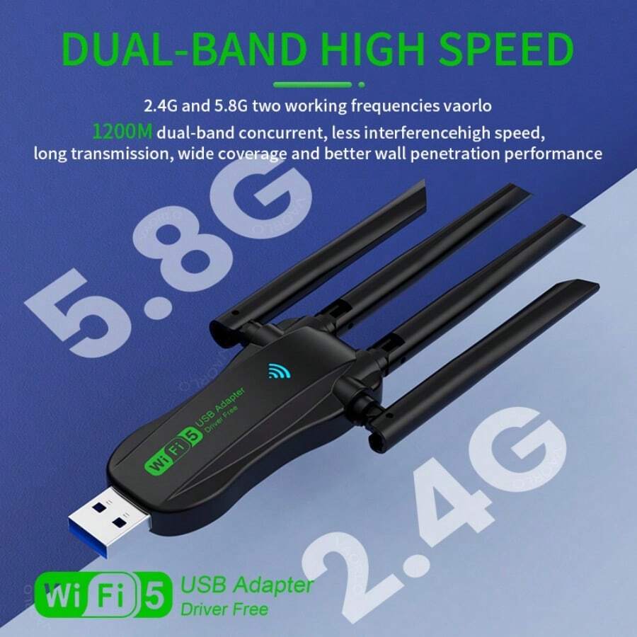 VAORLO Dual Band 2.4G 5Ghz USB 3.0 High Speed WiFi USB Adapter 1200Mbps ...