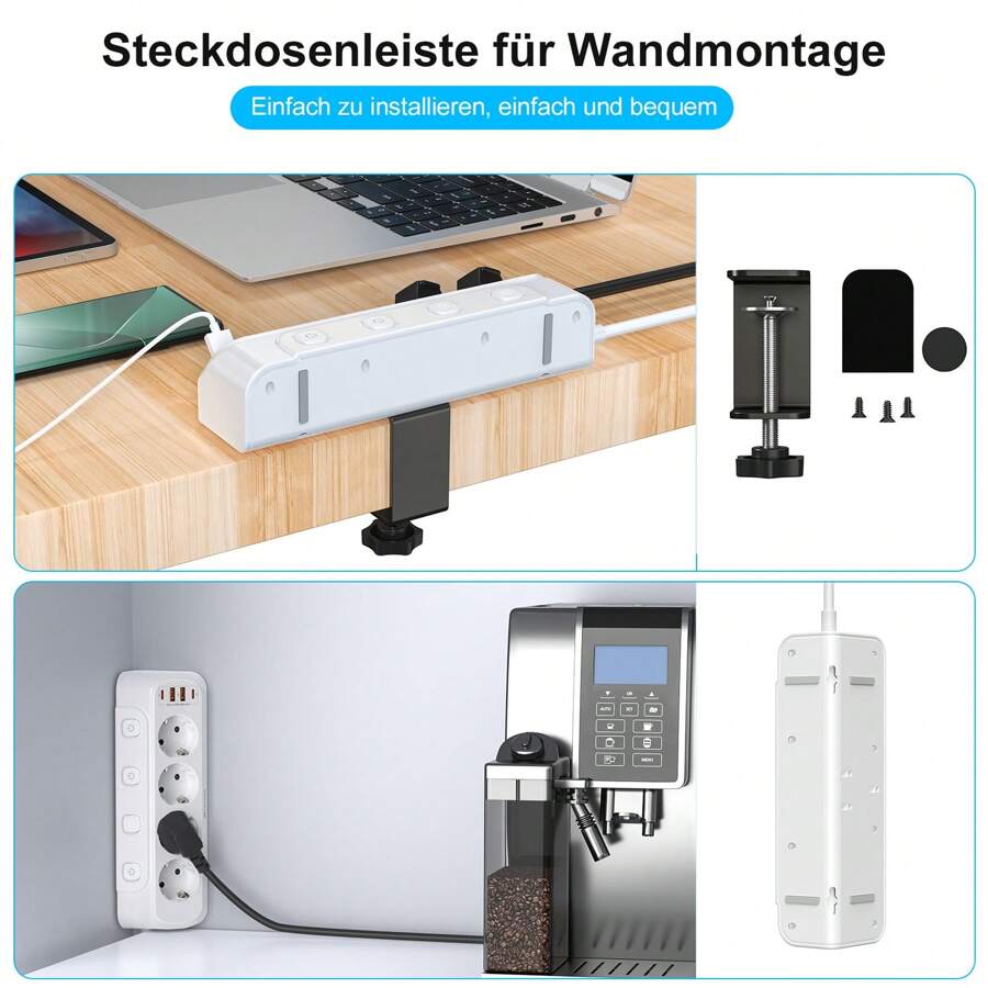 8-In-1 Desktop Power Outlet With 4 AC Outlets With 2 USB-A And 2 USB-C ...