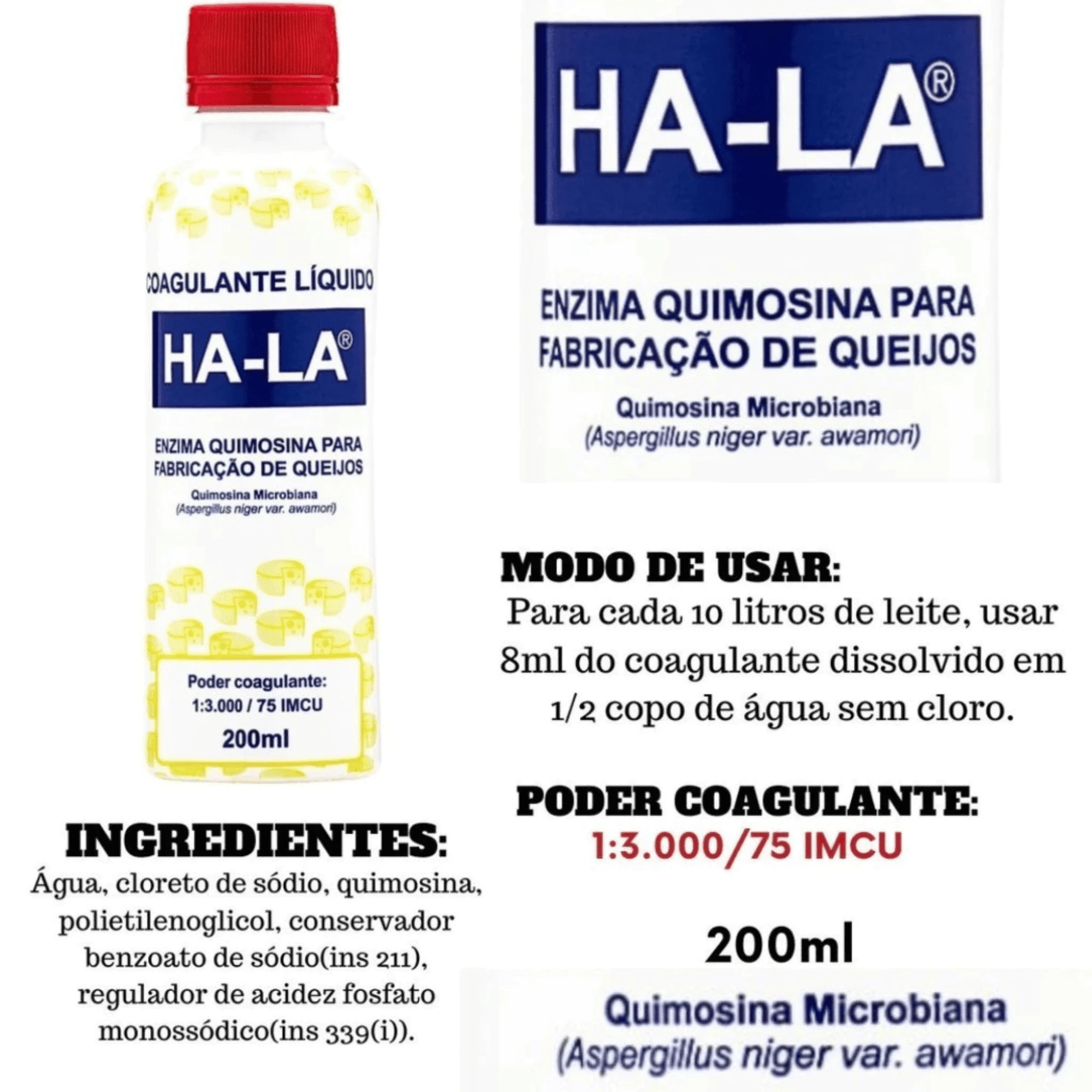 Kit Combo 02 UN. Coagulante Líquido 200 ml Ha-La Fabricação de Queijo ...