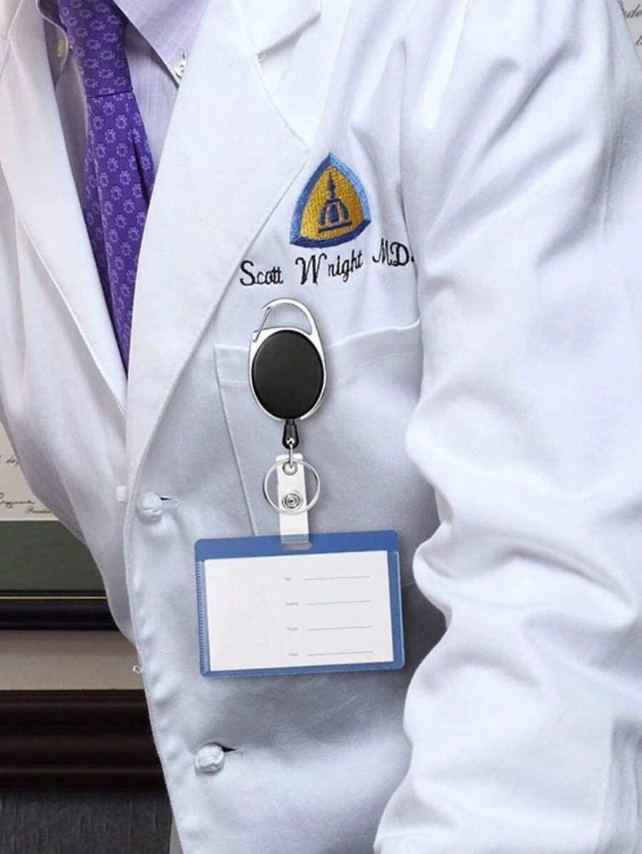 1set Transparent Staff Work Card Holder Colored Black Retractable Clip ...