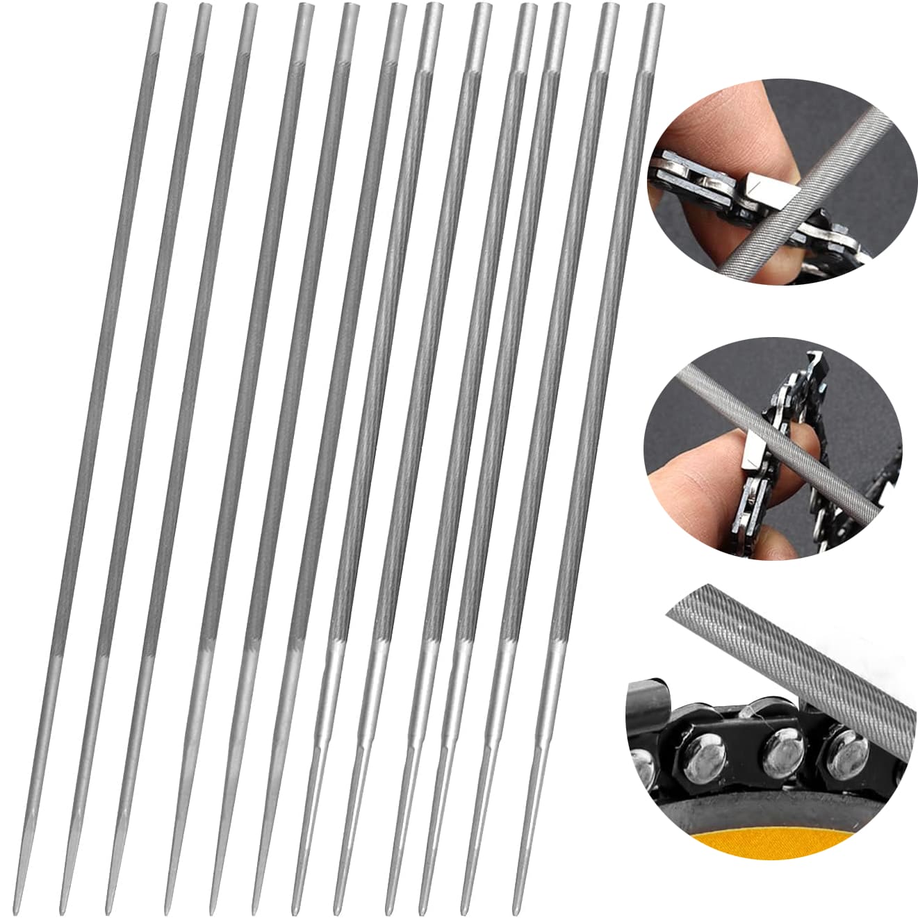 9pcs Professional Chainsaw Chain File Round Bearing Steel Sharpening ...