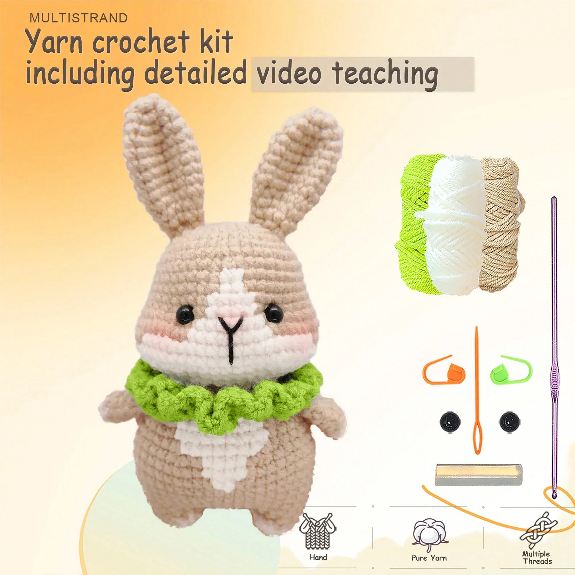 Kit de crochet de lapin beige fait maison pour débutants avec tutoriels ...