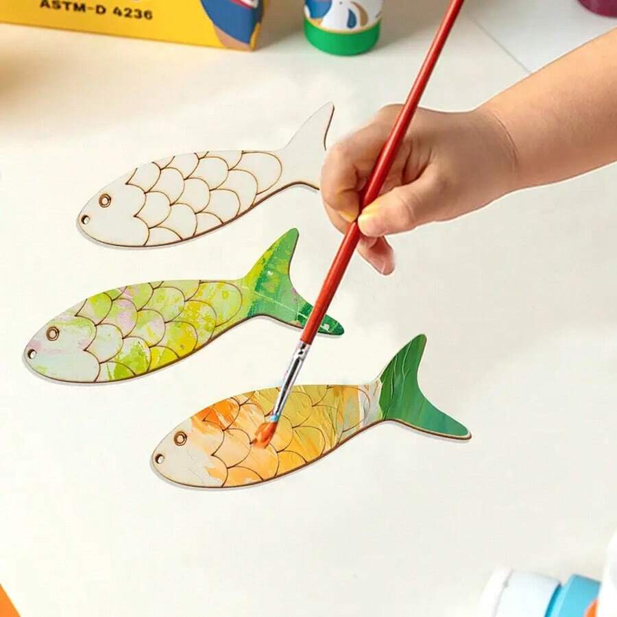 10/20 Pieces DIY Wooden Fish Crafts With Twine - Easy To Hang, Doodle ...
