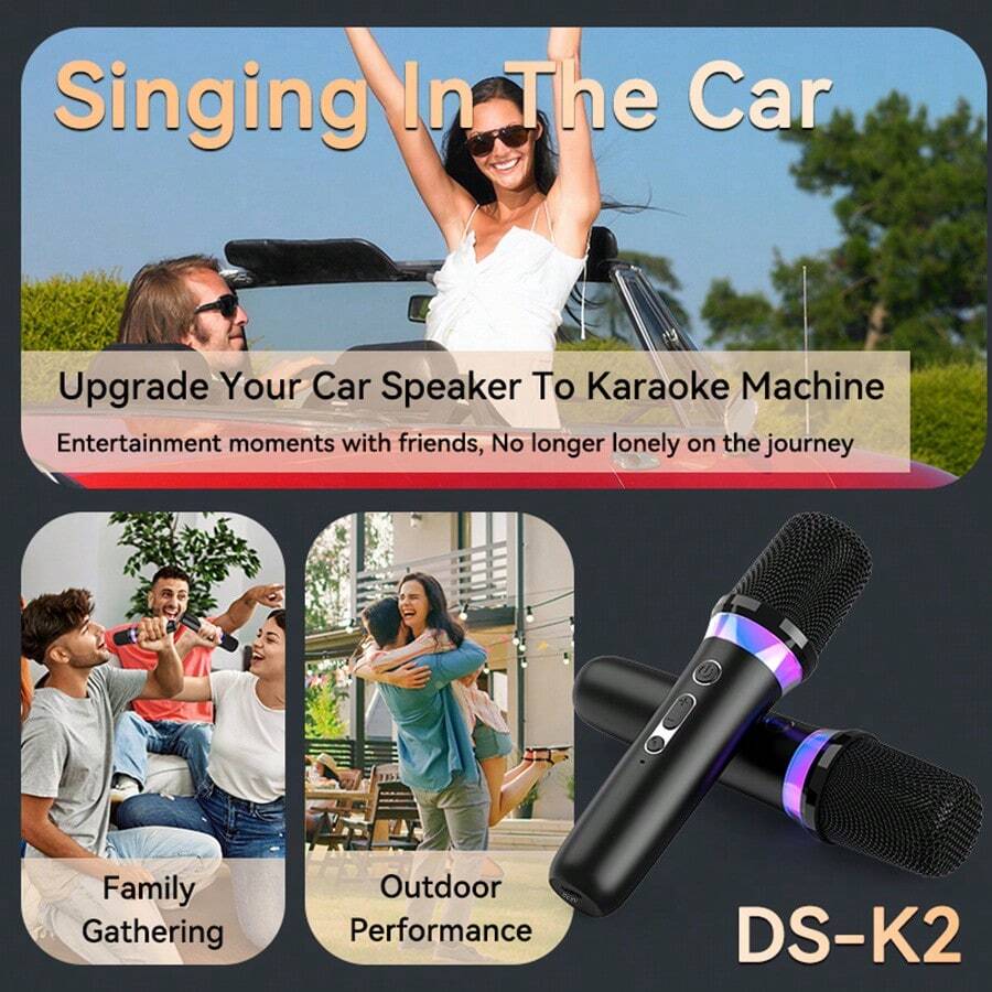 Sistema de micrófono inalámbrico DS-K2 Karaoke Companion con Bluetooth 5.3, mezclador DSP, luces ...