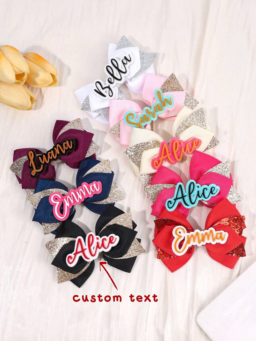 1pc Customized Hair Bow For Girls Custom Acrylic Name Girls Bow Hairpin ...