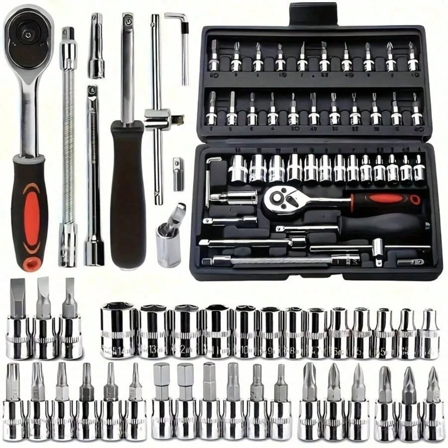 46-Piece Automotive Repair Tool Set With Socket Wrench, Ratchet, Car ...