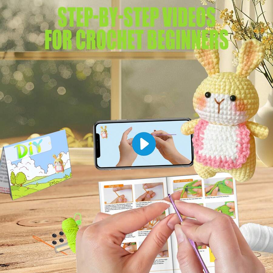DIY Rabbit Crochet Kit For Beginners, Amigurumi Stuffed Animals - Gift ...