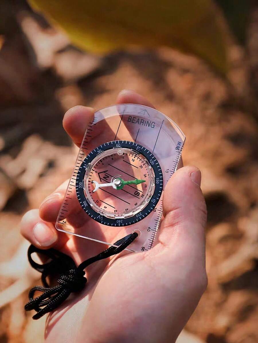 1pc Outdoor Transparent Mini Acrylic Scale Compass Map Scale Lanyard ...