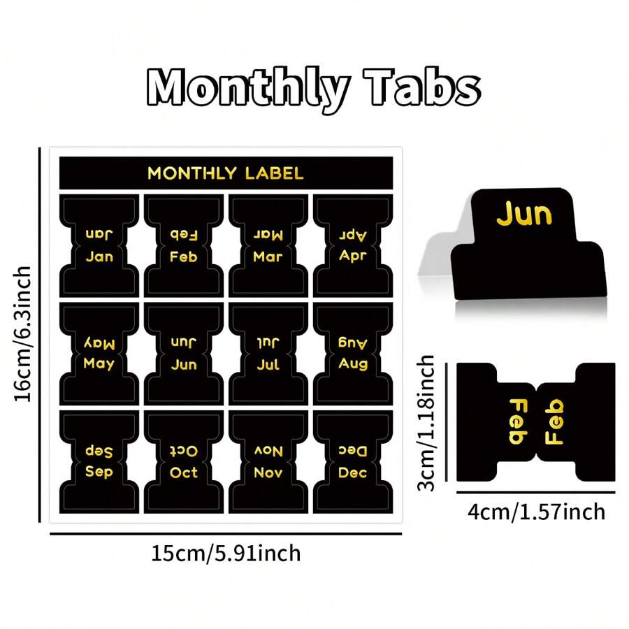 5 Sheets Black Monthly Tabs For Planner, Monthly Adhesive Index ...