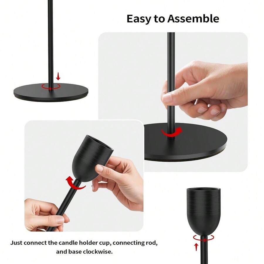 3pcs Black Tall Candle Holder Sets, Cone Shape Pillar Candle Stand ...