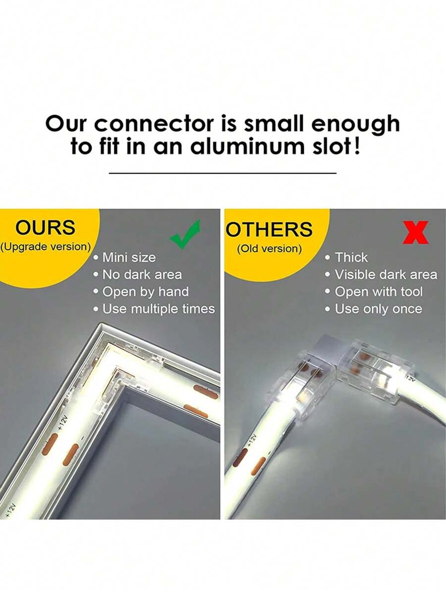 10 Pcs 2Pin L-Shaped COB LED Connectors 8mm Strip To Strip Solderless ...