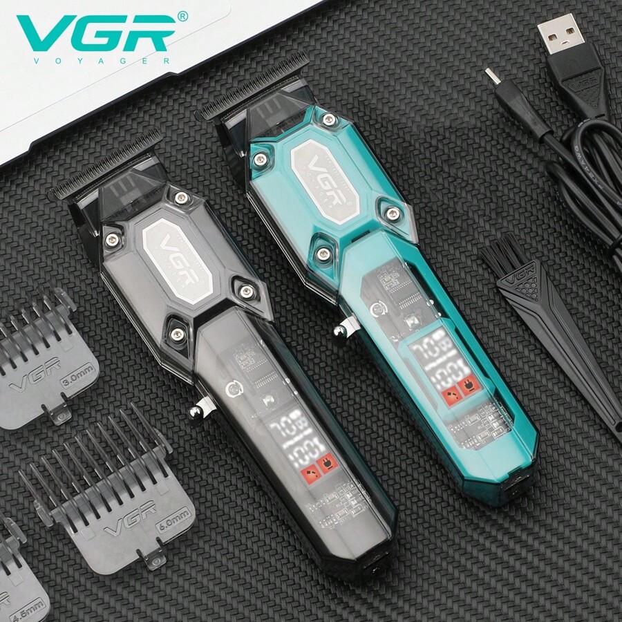 VGR VGR Elektrischer tragbarer digitaler Haarschneider mit kabellosem transparentem ...