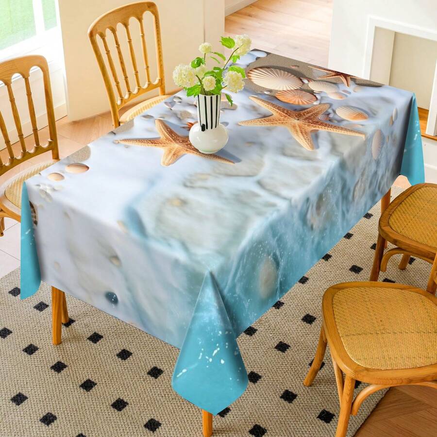 1pc Starfish And Seashell Beach Tablecloth - Soft, Fashionable, Perfect ...