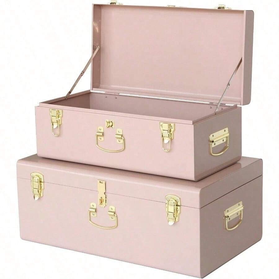 Decorative Metal Box Storage Trunks Set Of 2 College Dorm Chest With ...
