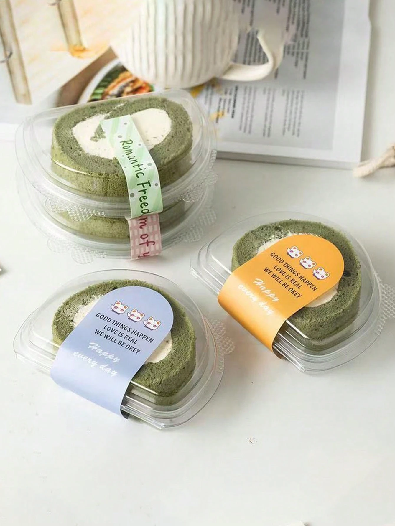 10pcs Clear Swiss Roll Packaging Boxes With Random Stickers, Single ...