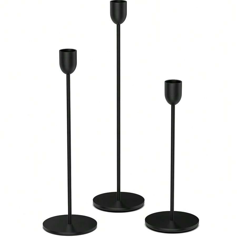 3pcs Black Tall Candle Holder Sets, Cone Shape Pillar Candle Stand ...