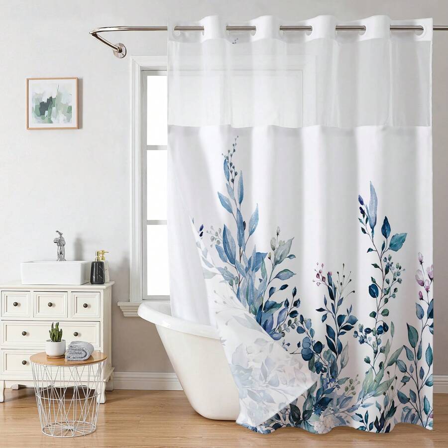 No Hook Shower Curtain With Snap In Fabric Liner Set Less Time ...