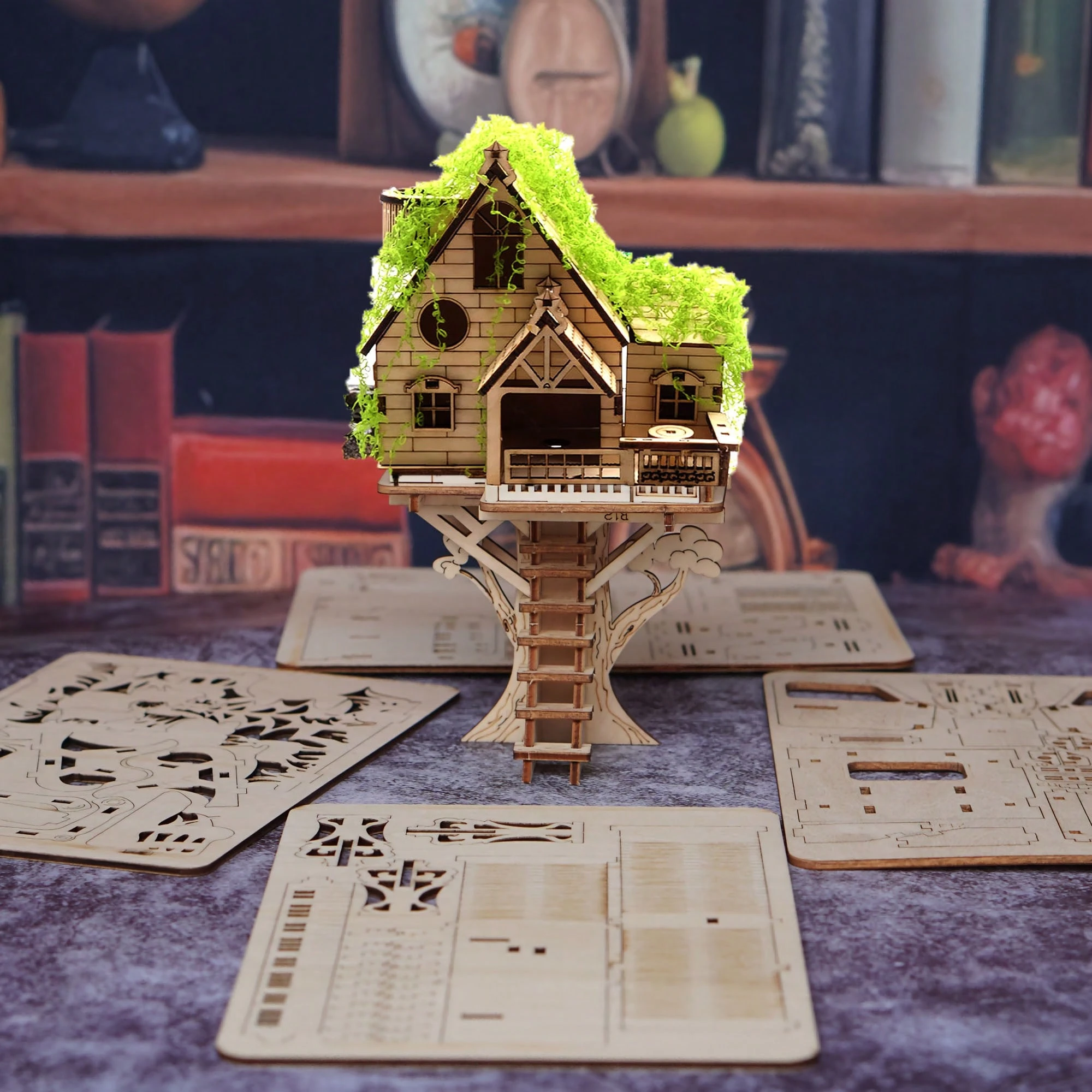 Wooden Three-Dimensional Tree House Sawtooth Puzzle Set, Creative DIY ...