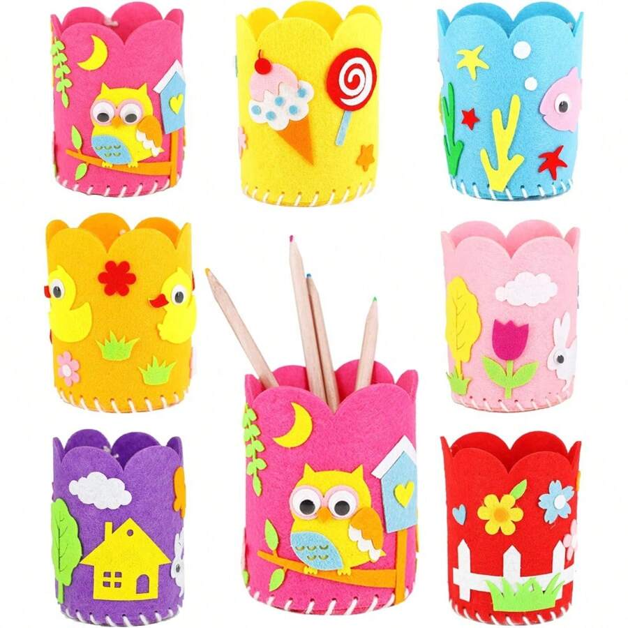 1pc Handmade Fabric Pen Holder, Pen Container Craft Kit, Stickers ...