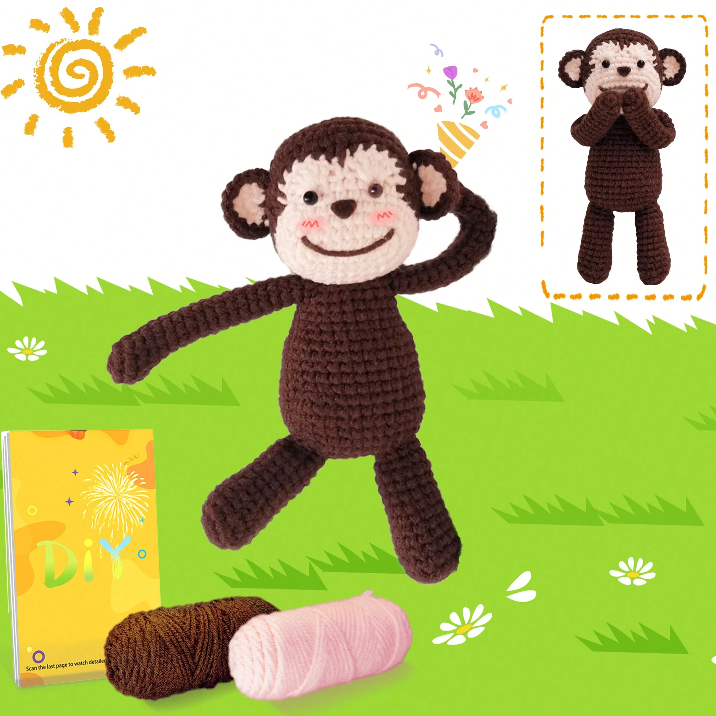 Kit de crochet de grand singe DIY pour débutants, animaux rembourrés ...