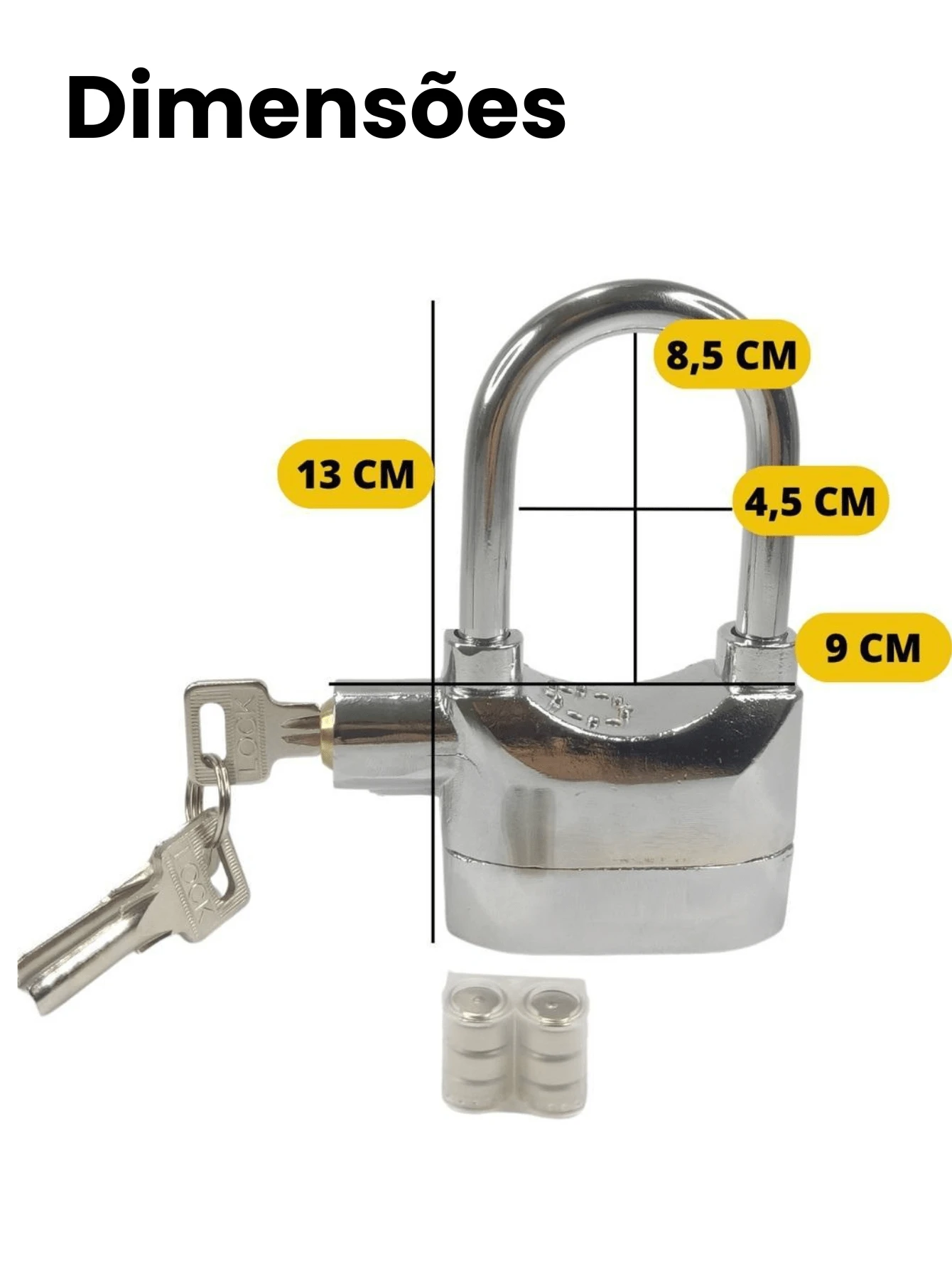 Anti-Theft Padlock With Audible Alarm With 3 Keys + 6 Batteries - Rain ...