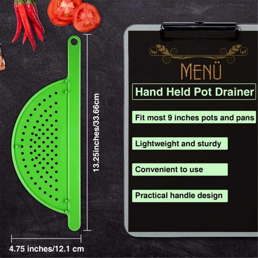 Hand Held Plastic Pot Drainer, Plastic Kitchen Food Pot Side Strainer ...