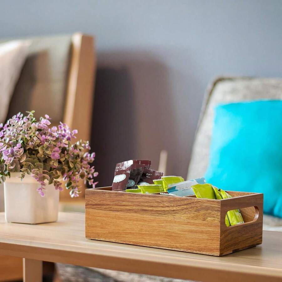 Tea Bag Organizer, Wooden Tea Bag Holder, White Tea Bag Chest With 3 ...