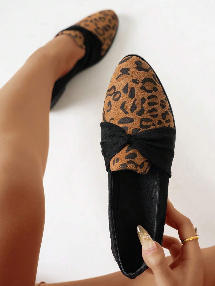 Women Fashion Versatile Loafers, Leopard Print Pointed-Toe Thick Heel ...
