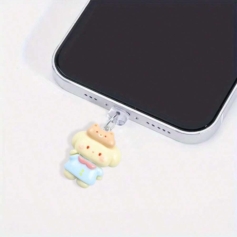 Cream Teddy Bear Pendant Mobile Phone Dust Plug - Prevents Dust, Debris ...