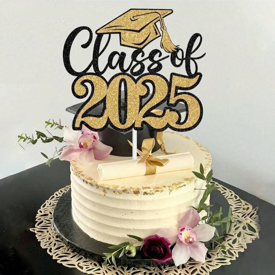 1 Pc Class Of 2025 Cake Topper Black Glitter Congrats 2025 Graduation ...