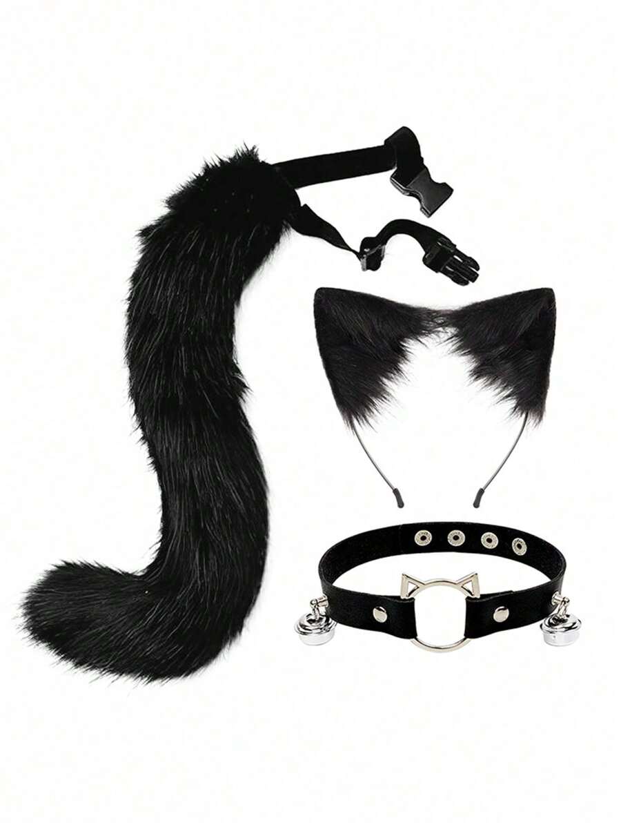 Handmade Realistic Cat Ear Headband, Fox Tail Accessory, Anime Animal ...