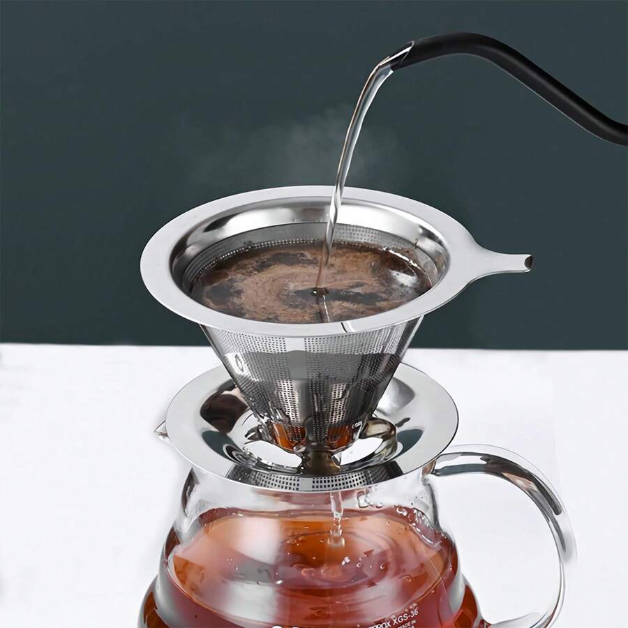 Pour Over Coffee Dripper Stainless Steel Reusable Filter Paperless Cone ...