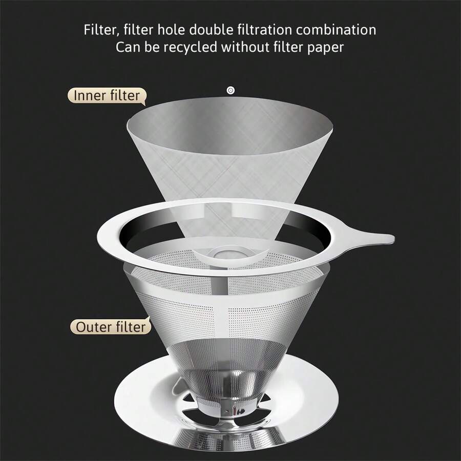 Pour Over Coffee Dripper Stainless Steel Reusable Filter Paperless Cone ...