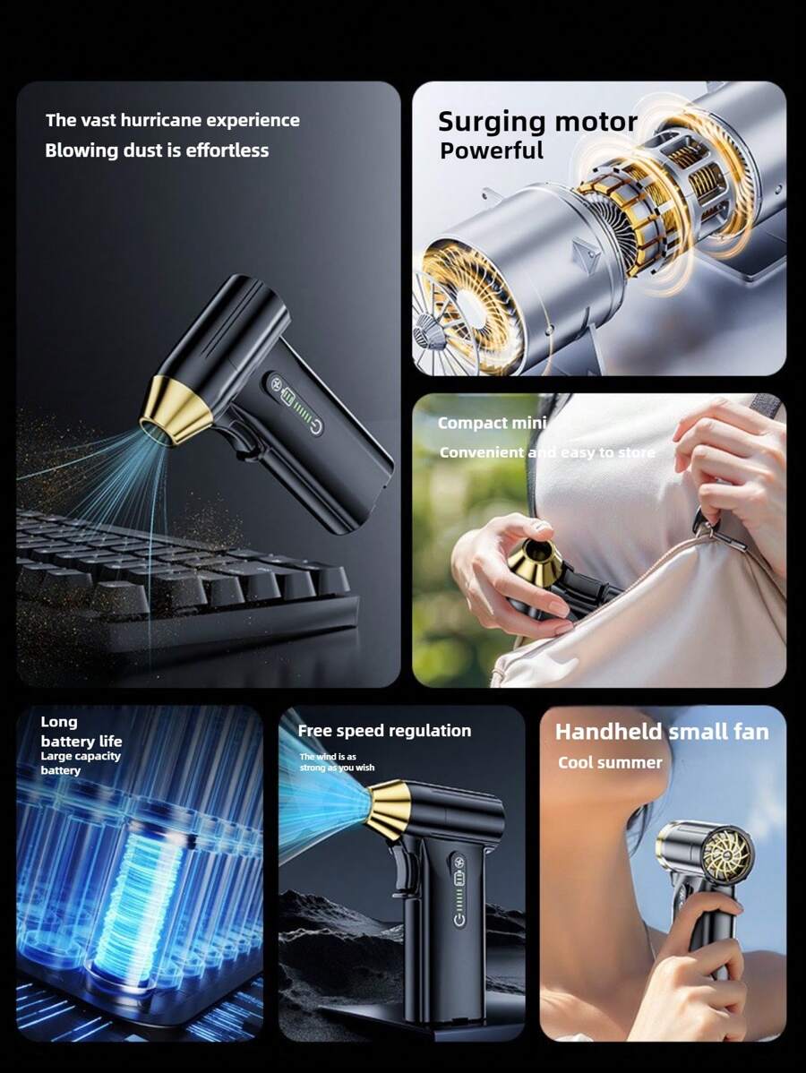 130000RPM Mini Turbo Fan, Rechargeable Compressed Air Duster Blower ...