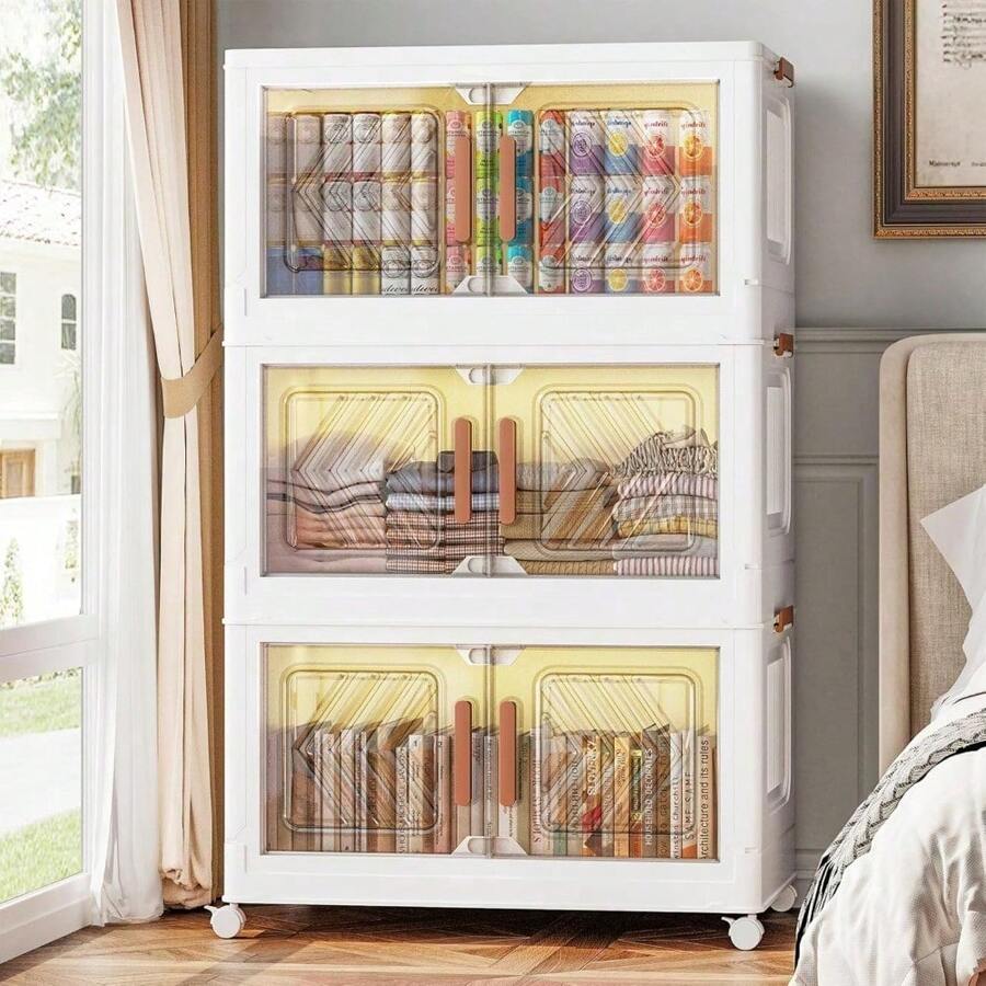 95QT Covered Closet Organizer And Storage Bins, Stackable, With ...