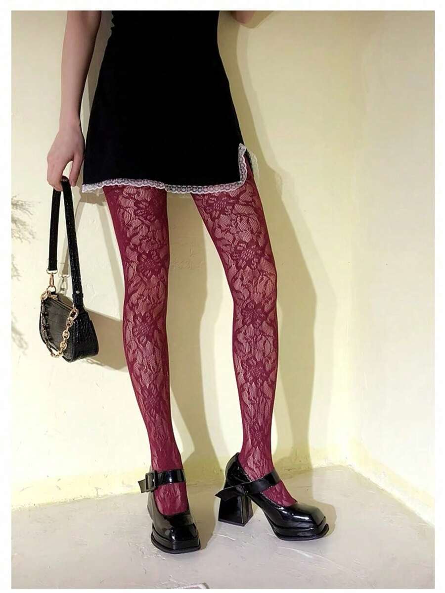 Colorful Base Layer Fishnet Stockings, Floral Pattern Lightweight ...