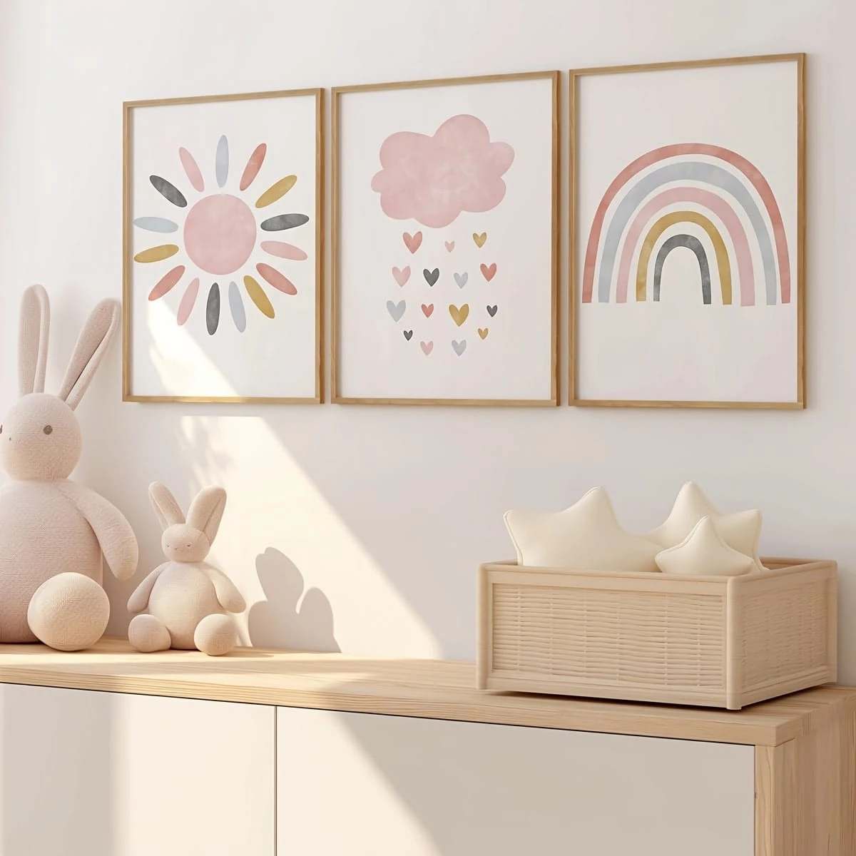 3pcs Art Deco Canvas Wall Art Set - Modern Minimalist Sun, Cloud ...