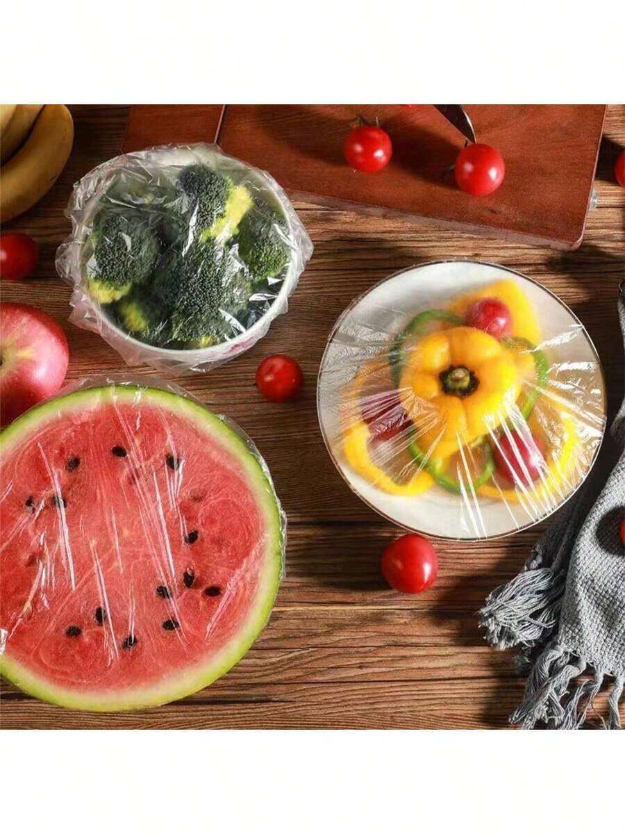 100pcs Disposable Plastic Reusable Cling Film Bowl Covers, Suitable For ...
