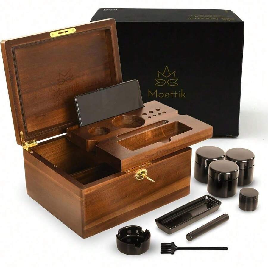 Premium Acacia Storage Box Smell Proof Locking Design With Accessories ...