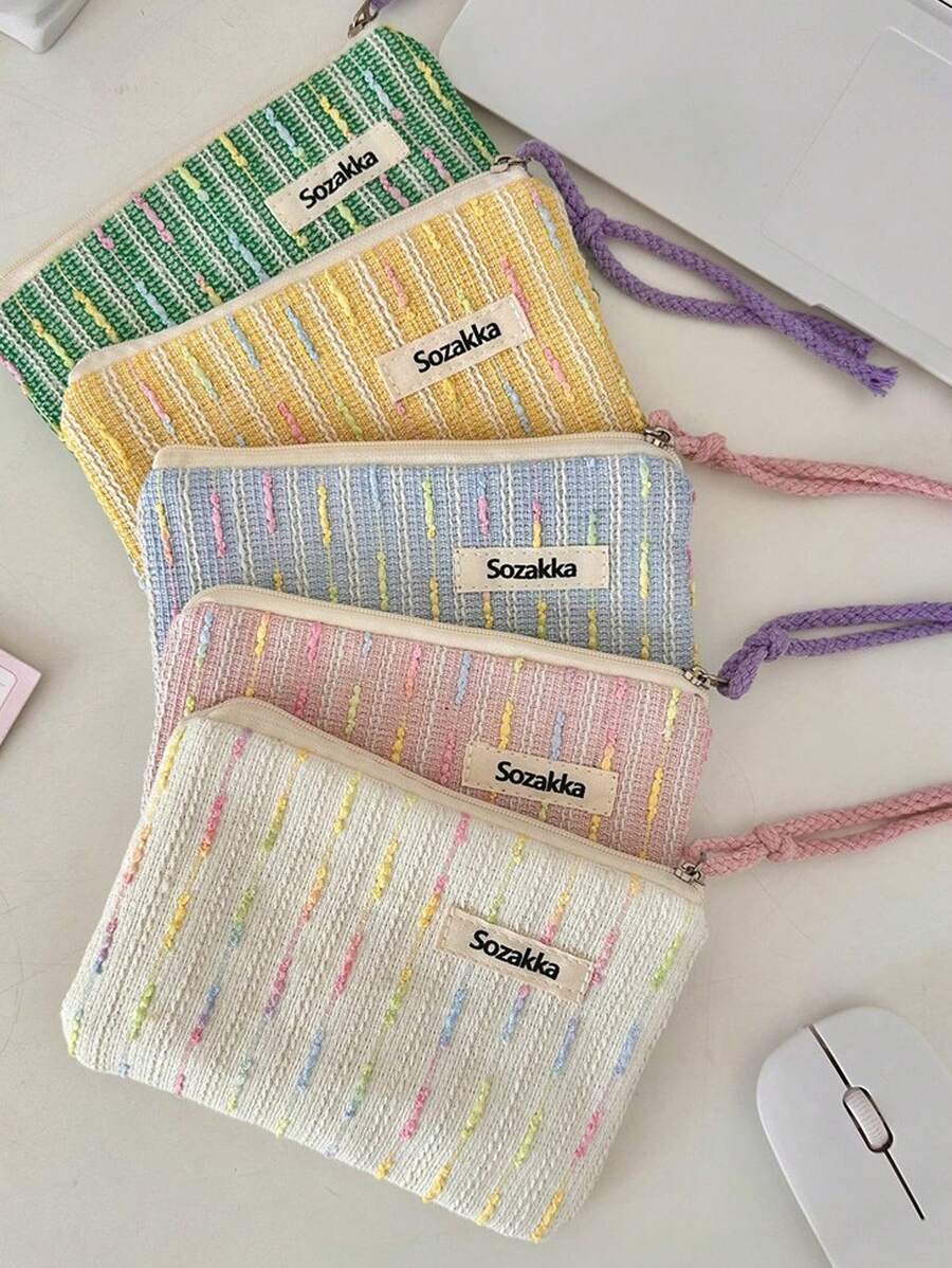 Stripe Small Cosmetic Bag Student Earphone Lipstick Organizer Pouch ...