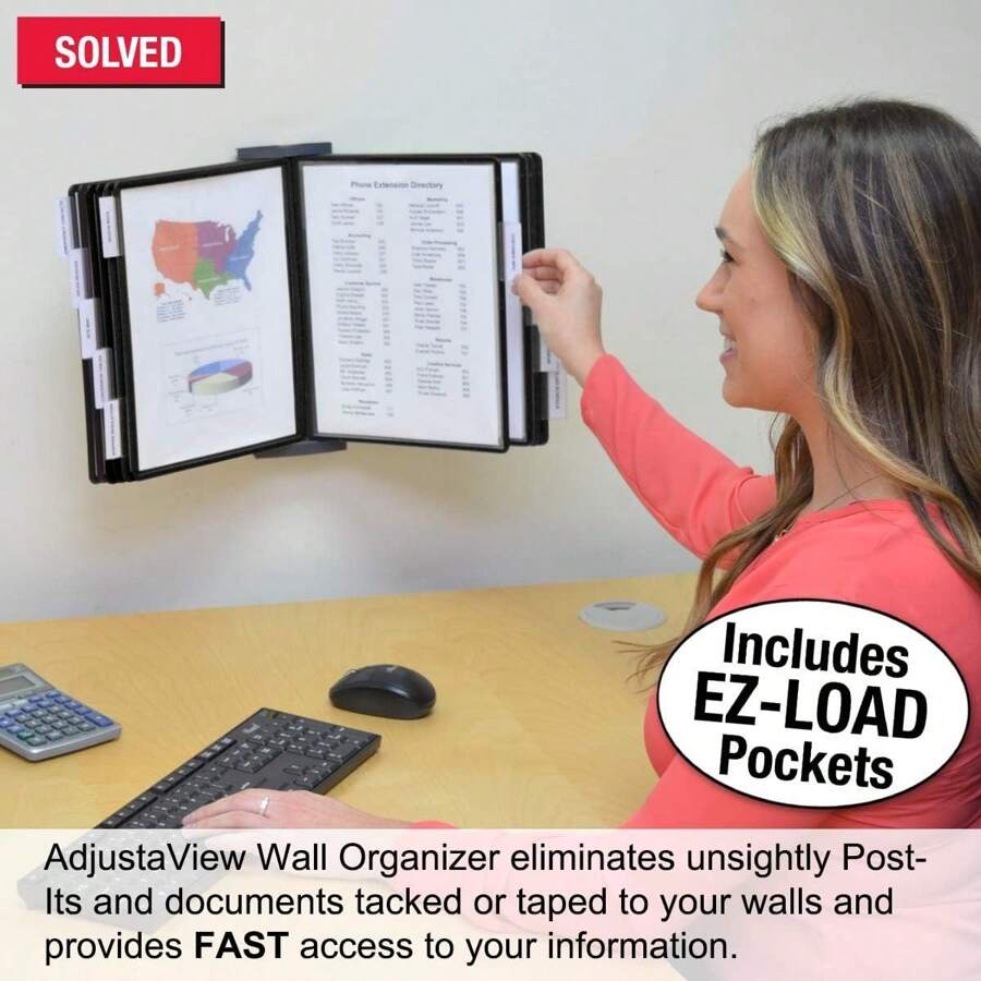 AdjustaView 10-Pocket Wall Reference Organizer With Easy-Load Pockets ...