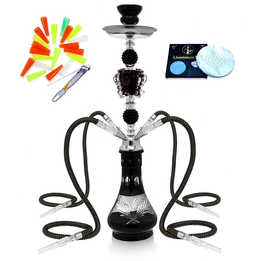 22" Premium Hookah Shisha Set With Glass Vase, Ceramic Bowl And Coal ...